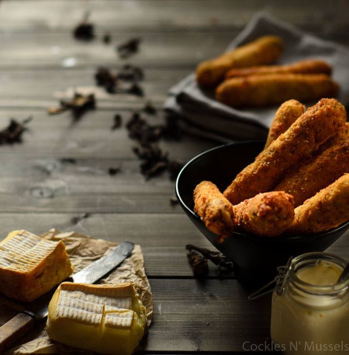 mushroom croquettes with cheese dip